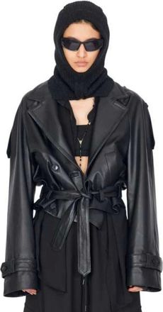 Isabel Benenato Isabel Benenato, Femme, Manteaux, Noir, Taille: 40 FR Veste en cuir oversize avec ceinture