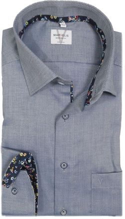 Marvelis Herren Oberhemd Extra Langarm 69 cm,Non-Iron-Modern-Fit,Muster Dunkelblau, New Kent, Gr. 47