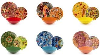 Excelsa Aboriginal Service de vaisselle 18 pièces, porcelaine et Stoneware, décoration multicolore, 6 personnes