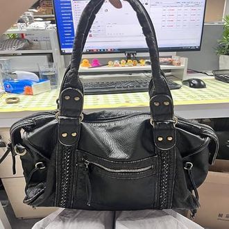 Generic Sac fourre-tout &agrave; bandouli&egrave;re simple en cuir PU pour femmes, avec fermeture &eacute;clair, pour les sorties et les d&eacute;placements (noir)