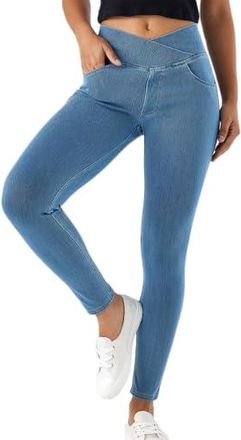 Onsoyours Jeggings Femme Jean Taille Haute Elastique Cross Yoga Leggings Slim Jeggings Denim Pantalon de Sport B Bleu Clair XL