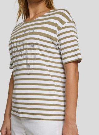 Rabe Rundhalsshirt mit Allover-Streifen und Glitzersteinen