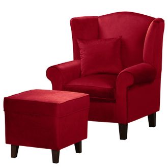 Maison Belfort home24 Ohrensessel Rot Samt Ravi mit Hocker 80 x 95 x 78cm