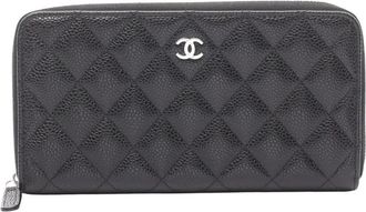Chanel 2021-2025 CC Quilted Caviar Zip Around Wallet long wallets - Noir