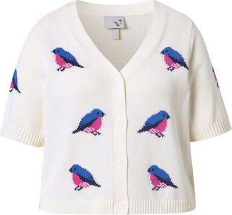 Ulla Popken Strickjacke Strickjacke V&ouml;gel V-Ausschnitt Halbarm