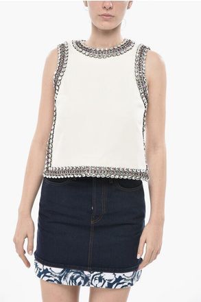 Gucci Bare-Back Silk-Blend Top with Jeweled Edges size 42