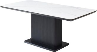 Vente-Unique Table à manger 6 personnes en céramique et MDF - Effet marbre blanc et Noir - LAOMINIA