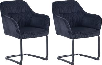 Byliving ELBA Schwingstuhl 2er Set, drehbar 180&deg; mit R&uuml;ckholfunktion, Grob-Cord schwarz, Metallgestell schwarz, Armlehnen