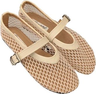 Generic Ballerines plates en maille respirante avec sangle &agrave; boucle pour femme pour une tenue d&eacute;contract&eacute;e et les voyages, beige, 38 EU