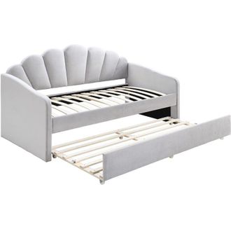 Vente-Unique Vente-unique - Lit gigogne coquillage 2 x 90 x 190 cm - Velours - Gris clair - elusia