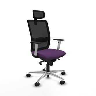 Piqueras y Crespo Haches Stoff-B&uuml;rostuhl mit wei&szlig;en und schwarzen Armlehnen, h&ouml;henverstellbare Lendenwirbelst&uuml;tze und h&ouml;henverstellbares Kopfteil, Schwarz / Violett