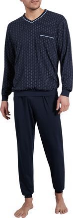 Götzburg Herren Pyjama Schlafanzug lang mit Bündchen (blau-dunkel-Uni) 48