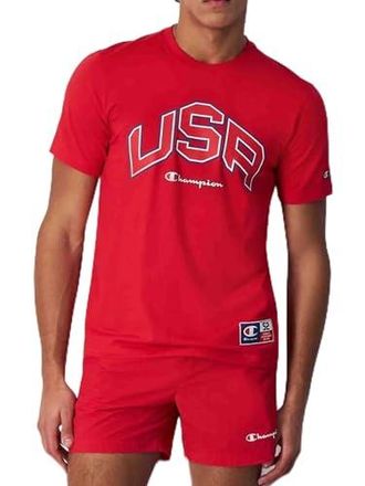 Champion Legacy Retro Sport - USA S/S Crewneck T-Shirt, Rouge, M Homme SS24, Rouge, Medium