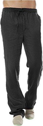 Insun Homme Lin Pantalons Jogger Pants Jogging Sport Pantalons Survetement Chino Large Pantalon avec élastique Noir 50