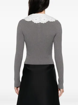Self Portrait Eyelet and Lace Collar Sweater - Grey