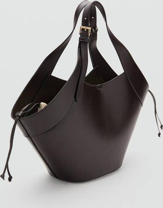 Mango Grand sac &agrave; double anse avec boucles chocolat - Femme - Taille unique - MANGO