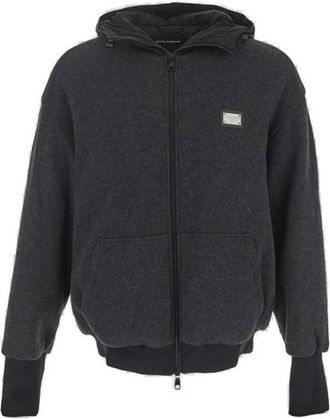 Dolce & Gabbana Homme, Sweatshirts et sweats &agrave; capuche, Gris, Taille: M Veste Bomber Zipp&eacute;e &agrave; Capuche