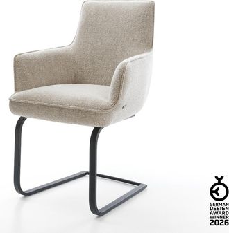 DELIFE Freischwinger Heira-Flex mit Armlehnen Webstoff Soft Beige Freischwinger flach Schwarz Taschenfederkern, Esszimmerst&uuml;hle