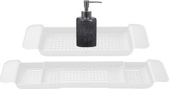 Generico Badewannenablage, ausziehbar, rutschfest, ausziehbar, Spa-Organizer, Teleskop-Halterung, Wein, Seife, Telefon, Dusche, Entspannung, Zuhause, Unterhalt