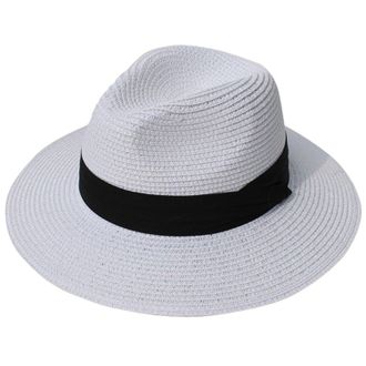 Dreshow Damen Panama Hut Breiter Krempe Stroh Sommer Fedora Strohhut Panama Aufrollen Hut Strand Rollbar UV Sonnenhut UPF 50 +