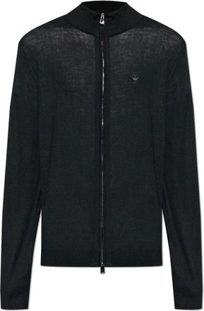 Emporio Armani Homme, Pulls, Noir, Taille: M Cardigan uni en maille de laine vierge avec fermeture &eacute;clair int&eacute;grale