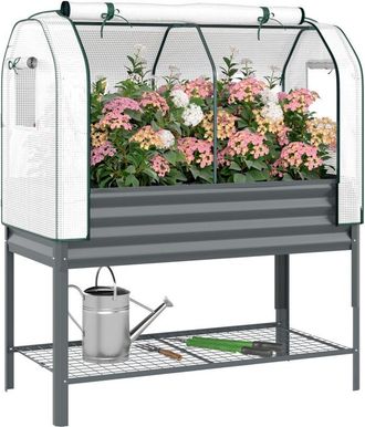 OUTSUNNY Jardini&egrave;re Sur&eacute;lev&eacute;e - Outsunny - Serre en PE Inclus - Doublure et &Eacute;tag&egrave;re Inf&eacute;rieure - M&eacute;tal - 120x55x140cm - Gris Fonc&eacute;