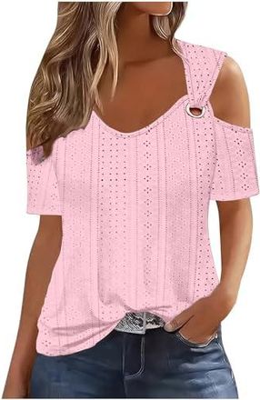 Generic T-shirts imprim&eacute;s T-shirt pour femme avec col en V Boutonni&egrave;re florale comme haut d&eacute;t&eacute; d&eacute;contract&eacute; pour style d&eacute;contract&eacute; T-shirts ann&eacute;es 80 T-shirt f