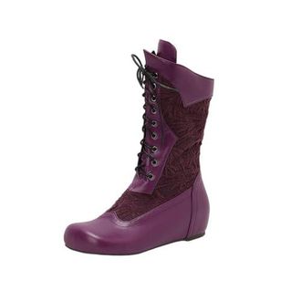 Generic Bottes mi-mollet pour femme - Talon plat - Style d&eacute;contract&eacute; - Style r&eacute;tro - Confortable - &Agrave; lacets - Avec augmentation interne, violet, 39.5 EU
