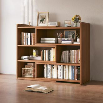 Generic Verstellbarer Holz-B&uuml;cherregalschrank, niedriger Stauraum-Organizer mit seitlicher Ablage, mehrschichtige Schreibtischeinheit, Massivholz, modernes De