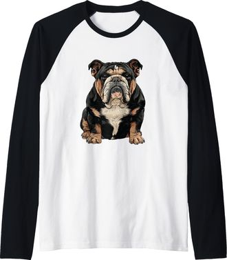Whyitsme Design Schwarz-hellbraune Bulldogge Illustration Raglan