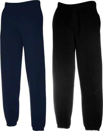 Fruit Of The Loom Classic Elasticated Cuff Jog Pants Herren Jogginghose, Größe:XXL, Farbe: 1x Deep Navy + 1x Schwarz + 1 HL Kauf Notizblock