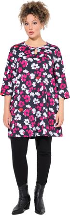 Ulla Popken Damen große Größen Übergrößen Plus Size Longshirt, Keyhole, A-Linie, Rundhals, 3/4-Arm schwarz 66+ 837171100-66+