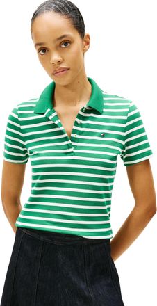 Tommy Hilfiger Damen 1985 Slim Pique Polo SS WW0WW43225 S/S Polo, Gr&uuml;n (Nouveau Green/Ecru STP), S, Gr&uuml;n (Nouveau Green/Ecru STP), S