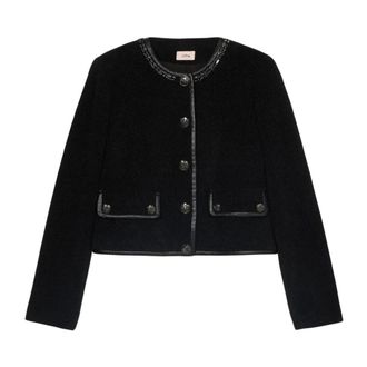 Oltre Kurze Jacke mit Steinen - - Knitwear - Damen - Schwarzk - 4XL