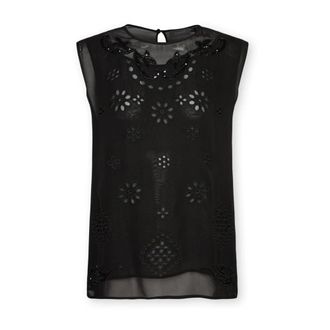 Elena Miro Perforierte Georgette-Bluse - - Tops - Damen - Schwarzk - 2XL