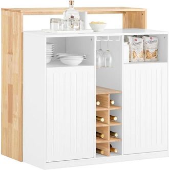 SoBuy KNL07-WN Ilot Central Mange-Debout Placard de Cuisine Buffet de Rangement Multi-rangements avec 2 Portes, Porte-verres à vin, Porte-Bouteilles et 1