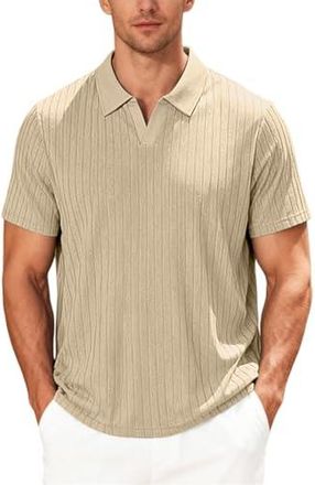 Generic Polo tricot&eacute; c&ocirc;tel&eacute; pour homme avec col en V et manches courtes - Col &agrave; revers - Coupe d&eacute;contract&eacute;e - Confortable - V&ecirc;tements de sport pour homme - Ca