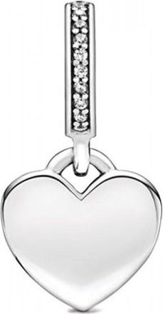 Pandora Moments Gravierbares Herz Charm-Anhänger aus Sterling Silber mit Zirkonia, Kompatibel Moments Armbänder, 798761C01
