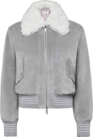 Thom Browne Manteau En Cuir - Gris