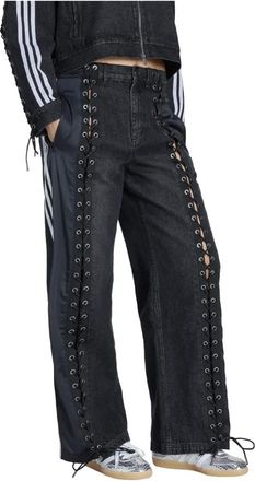 adidas Femme, Jeans, Noir, Taille: 38 FR Denim Firebird Lacing Pants