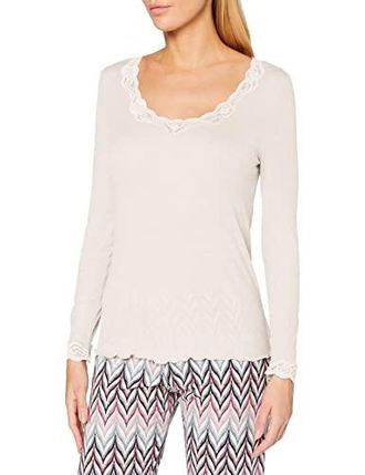 CALIDA Richesse Lace T-Shirt Manches Longues Laine & Soie Femme, en Laine Vierge et Soie, Fines c&ocirc;tes, thermor&eacute;gulation et neutralisation des odeurs