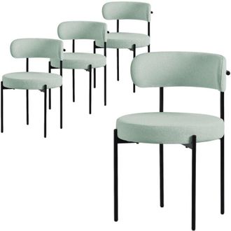 ML Design ML-Design Esszimmerst&uuml;hle 4er Set, K&uuml;chenstuhl aus Teddystoff Gr&uuml;n, Wohnzimmerstuhl mit R&uuml;ckenlehne, Polsterst&uuml;hle mit schwarzen Metallbeinen