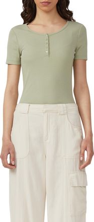 QS by s.Oliver Geripptes T-Shirt mit Knopfleiste