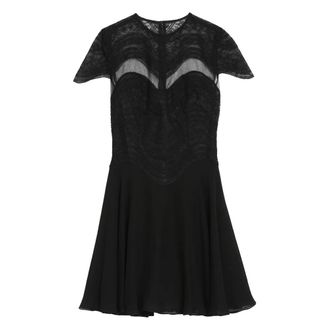 Costarellos Seiden Georgette Spitzenkleid - - Dresses - Damen - Schwarzk - XS
