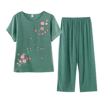 Generic Ensemble de v&ecirc;tements de d&eacute;tente pour femme - Short d&eacute;contract&eacute; &agrave; manches courtes - T-shirt imprim&eacute; - V&ecirc;tements de nuit - Ensemble de loisirs pour fem