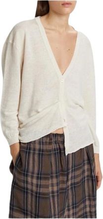 PDR Phisique Du Role Femme, Pulls, Blanc, Taille: 38 FR Cardigan en lin &agrave; col en V