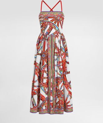 Dolce & Gabbana Kurzes Kleid Aus Popeline Mit Carretto-print - Frau Kleider Mehrfarbig 42