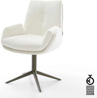 DELIFE Drehstuhl Clea-Flex Boucl&eacute; Soft Beige Fu&szlig;kreuz Effektfinish Titan 360&deg; drehbar Wippfunktion, Esszimmerst&uuml;hle
