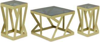 Menzzo Menzzo - Ensemble de 3 tables dappoint Zendaya en Verre fum&eacute; et M&eacute;tal Or