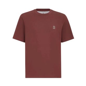 Brunello Cucinelli T-shirt &agrave; col rond en jersey de coton - Homme - Tops - Rouge - Taille: S